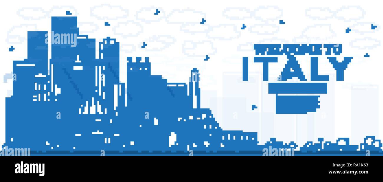 Outline Welcome to Italy Skyline with Blue Buildings. Famous Landmarks ...