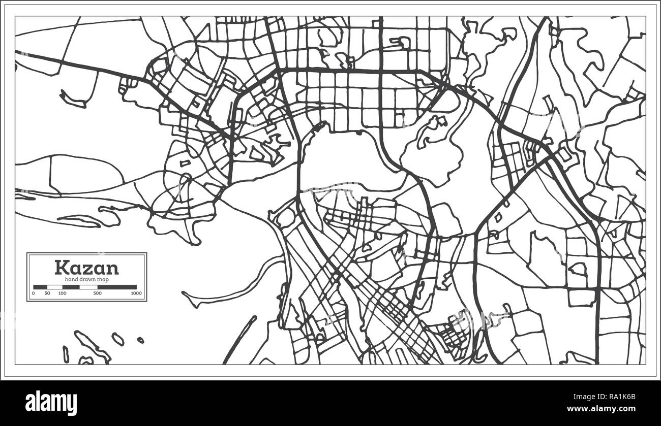 Kazan Russia City Map in Retro Style. Outline Map. Vector Illustration ...