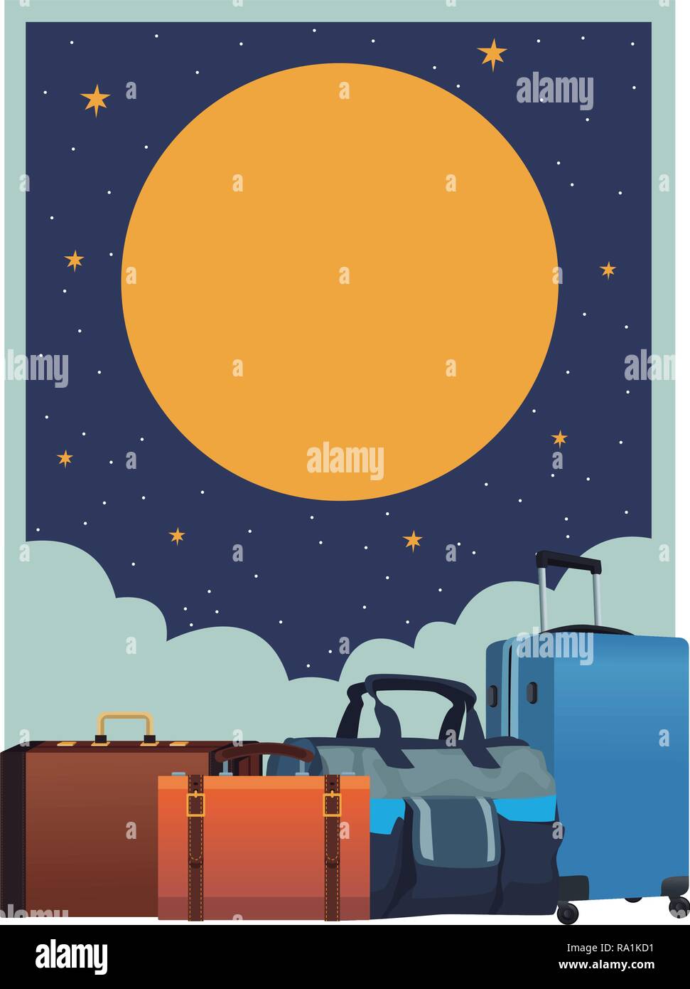 travel baggage icon luggage suitcase travel bag at night vector ...