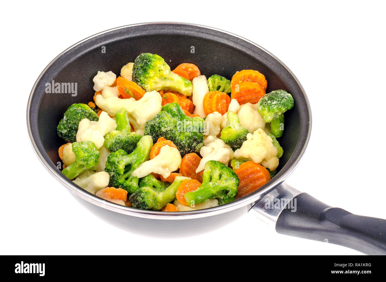 Pan with frozen vegetable mix for frying. Studio Photo Stock Photo - Alamy