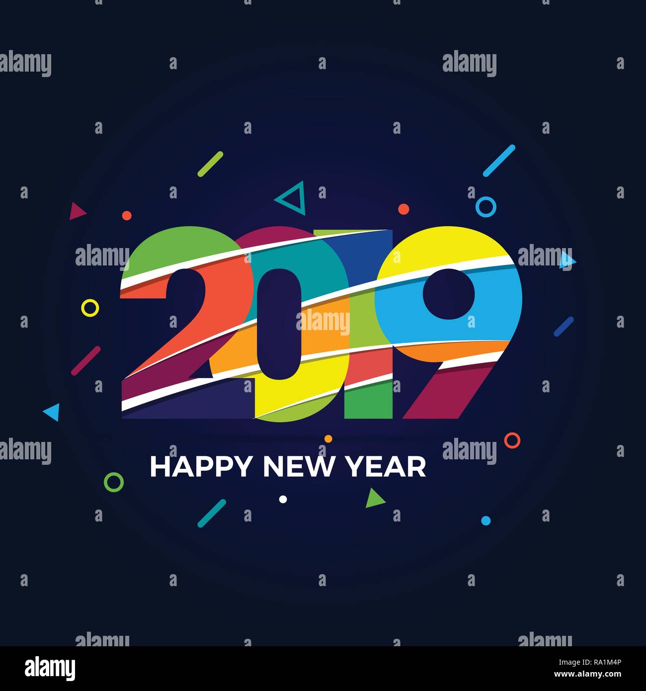 Happy New Year 2019 text design. Cover of business diary for 2019 with ...