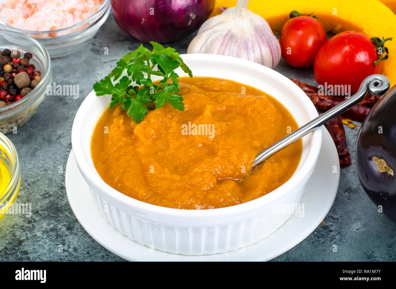 Vegetable paste, caviar from chopped vegetables. Studio Photo Stock ...