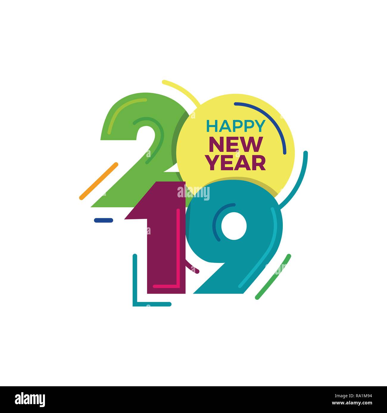 Happy New Year 2019 text design. Cover of business diary for 2019 with ...
