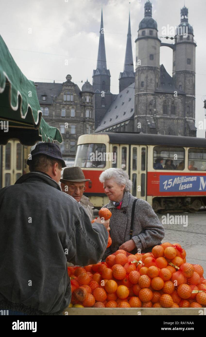 Germany, street market in the city of Halle immediately after the ...