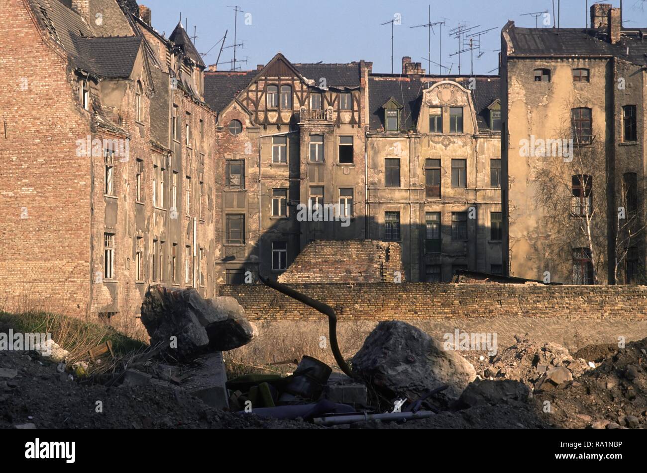 Germany, abandoned house in the historic center of Halle town ...