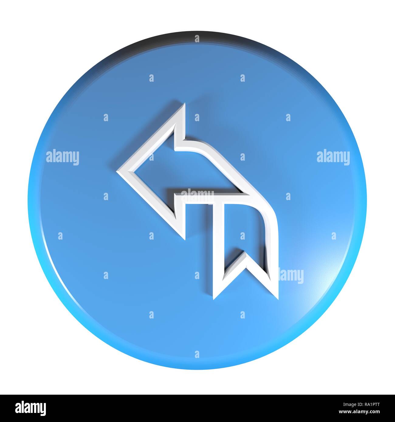 Blue circle push button arrow up and left - 3D rendering illustration ...
