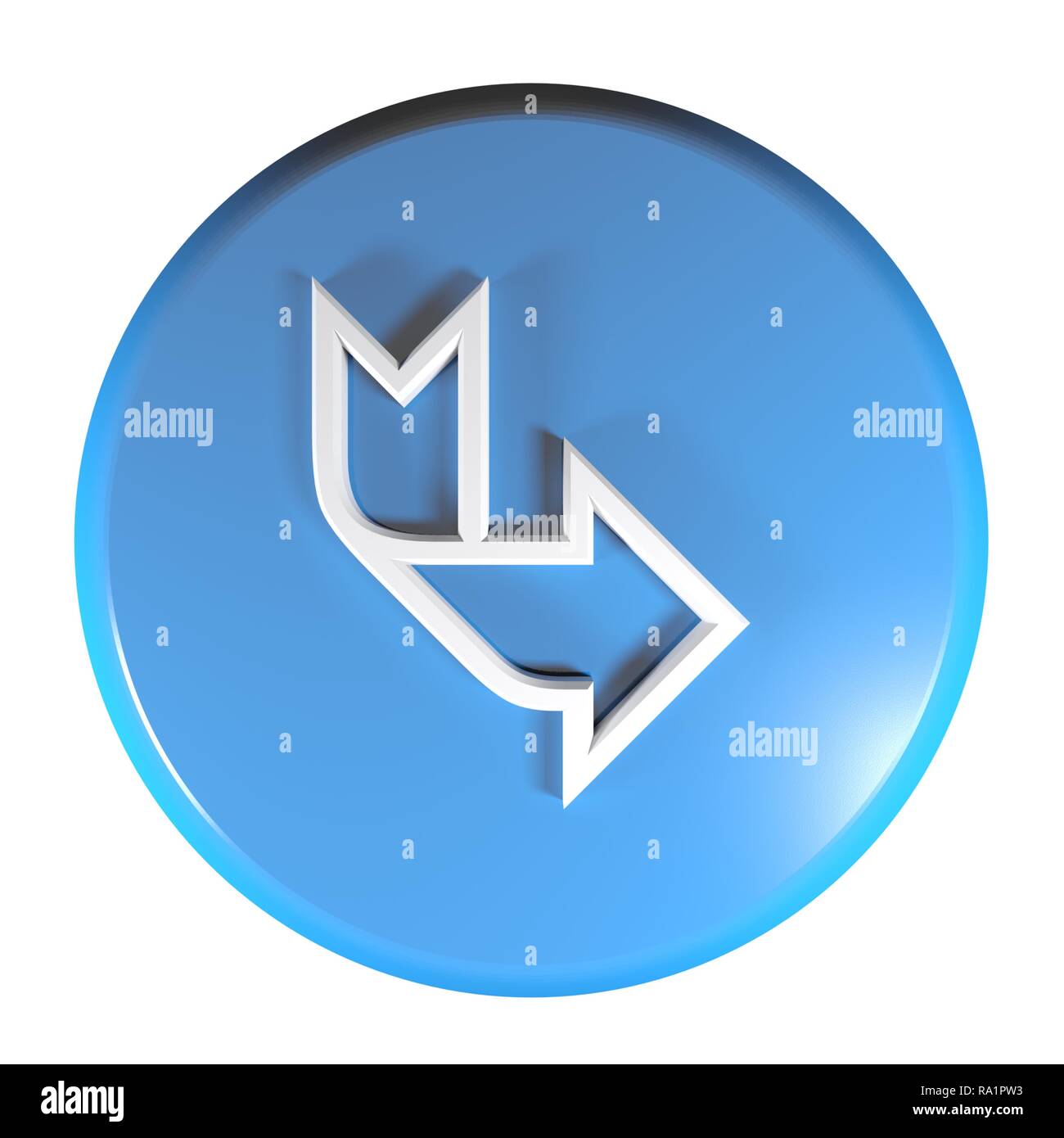 Blue circle push button arrow down and right - 3D rendering illustration Stock Photo - Alamy