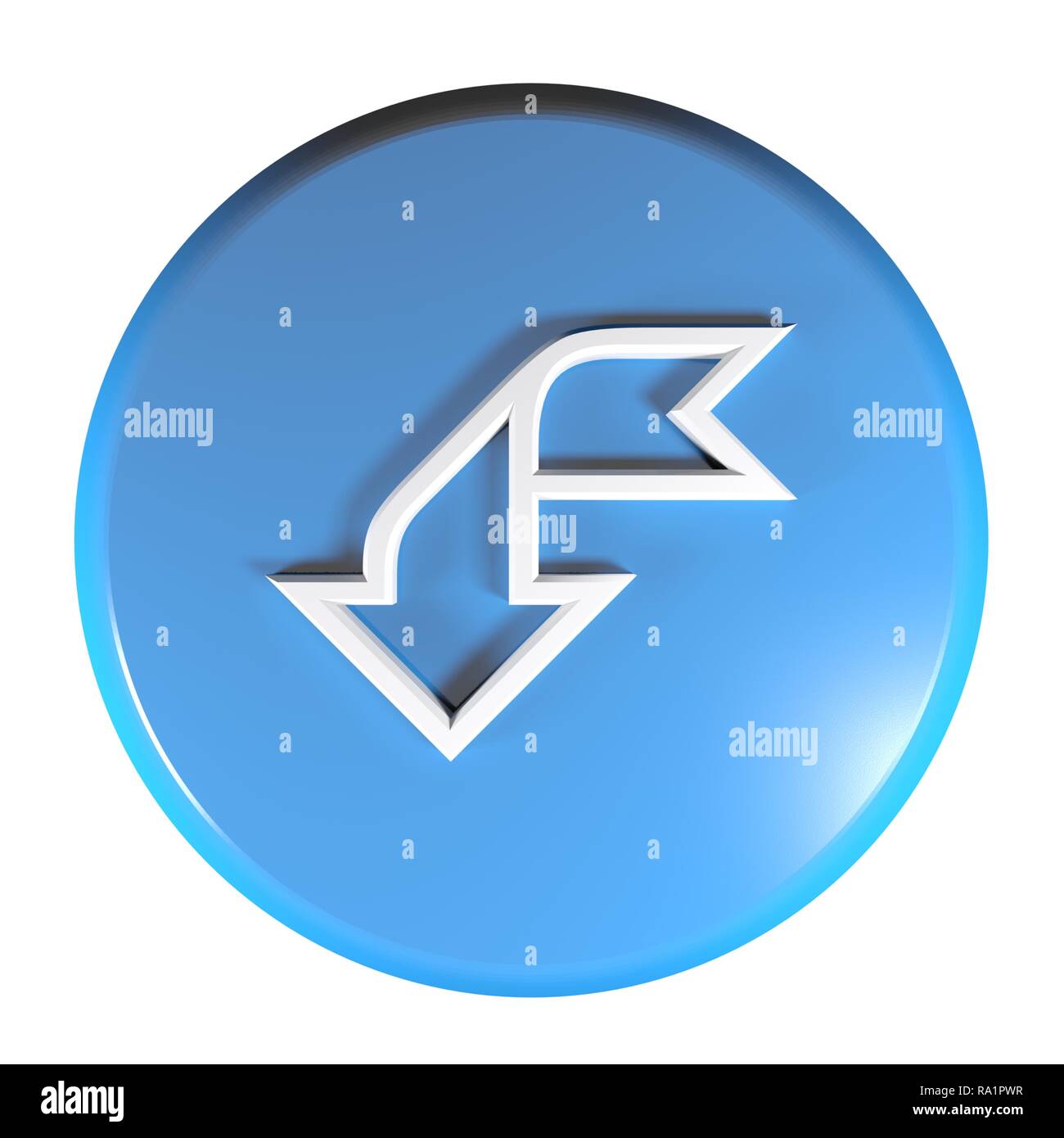 Blue circle push button arrow left and down - 3D rendering illustration ...