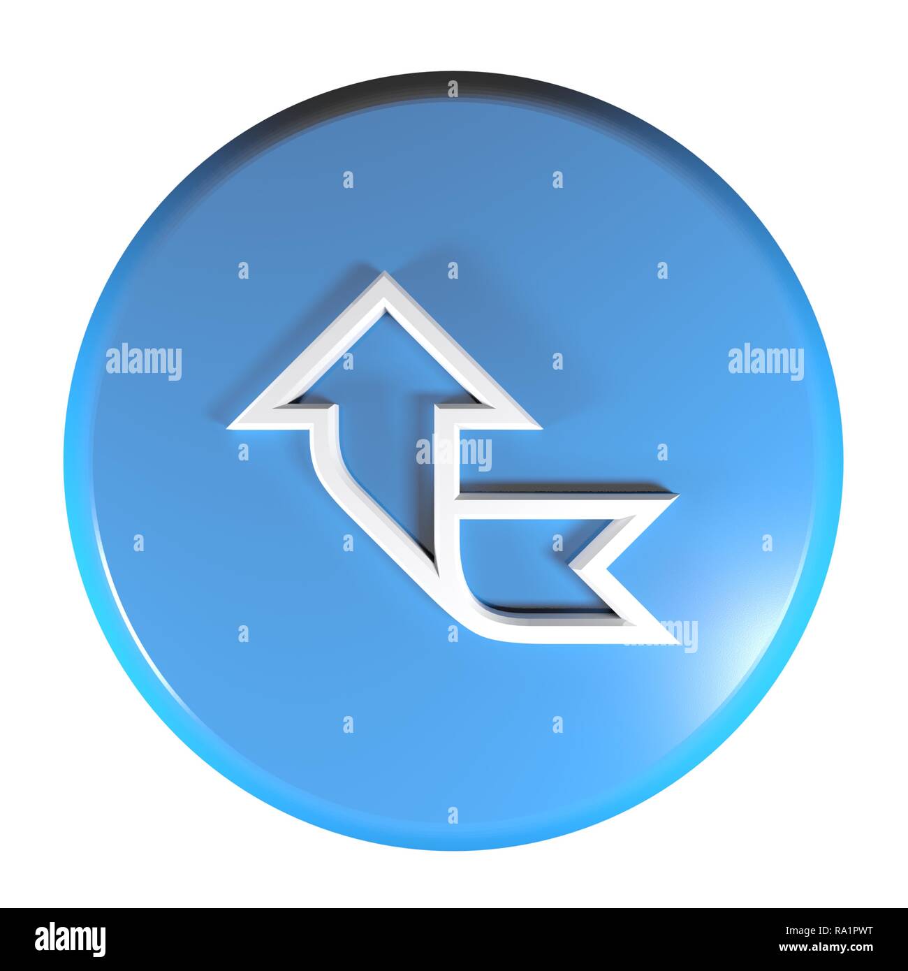 Blue circle push button arrow left and up - 3D rendering illustration ...