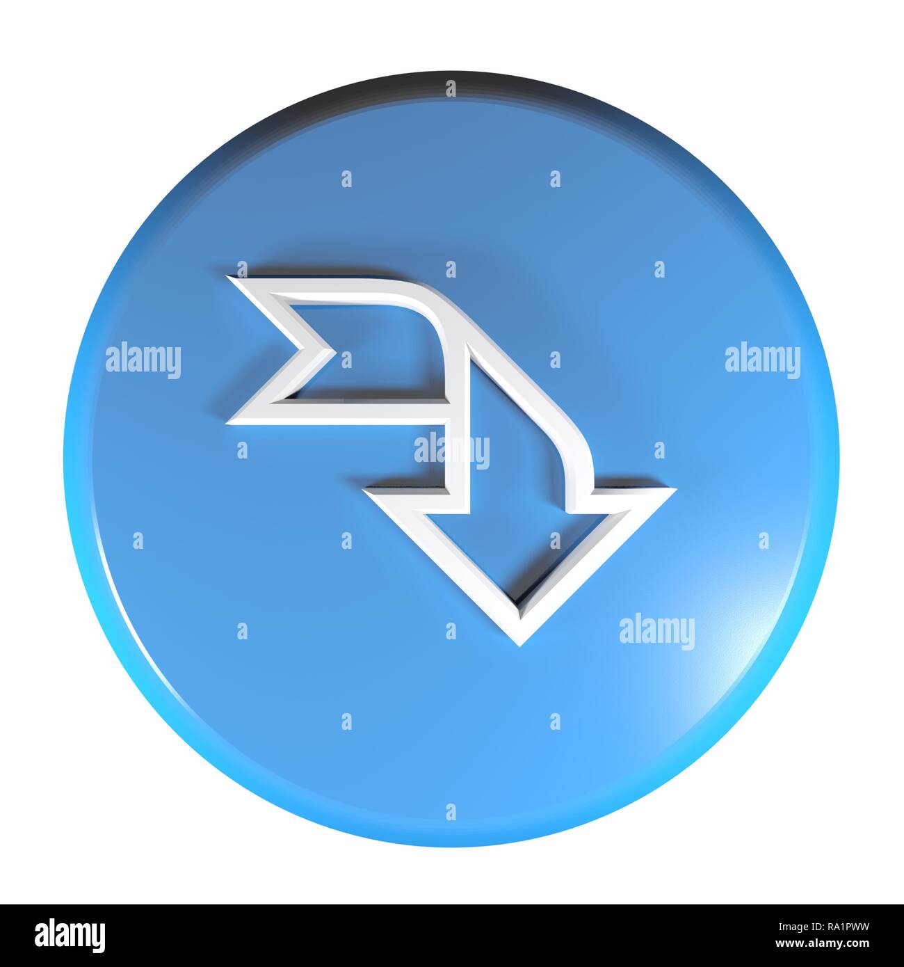 Blue circle push button arrow right and down - 3D rendering ...