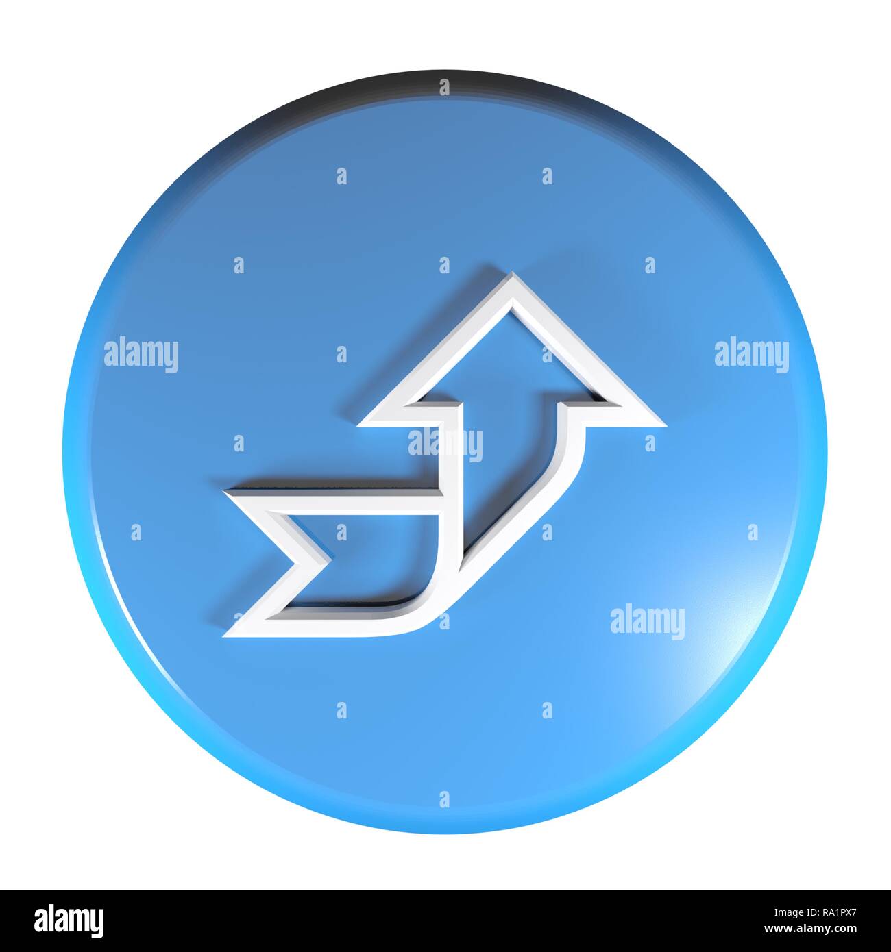 Blue circle push button arrow right and up - 3D rendering illustration ...