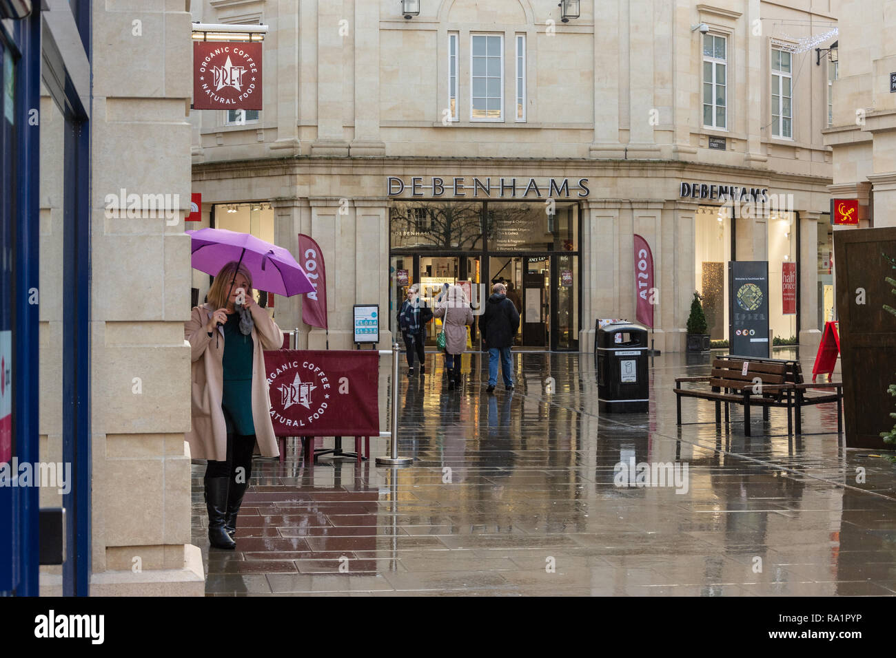 The door of Debenhams department store in the City of Bath with a few ...