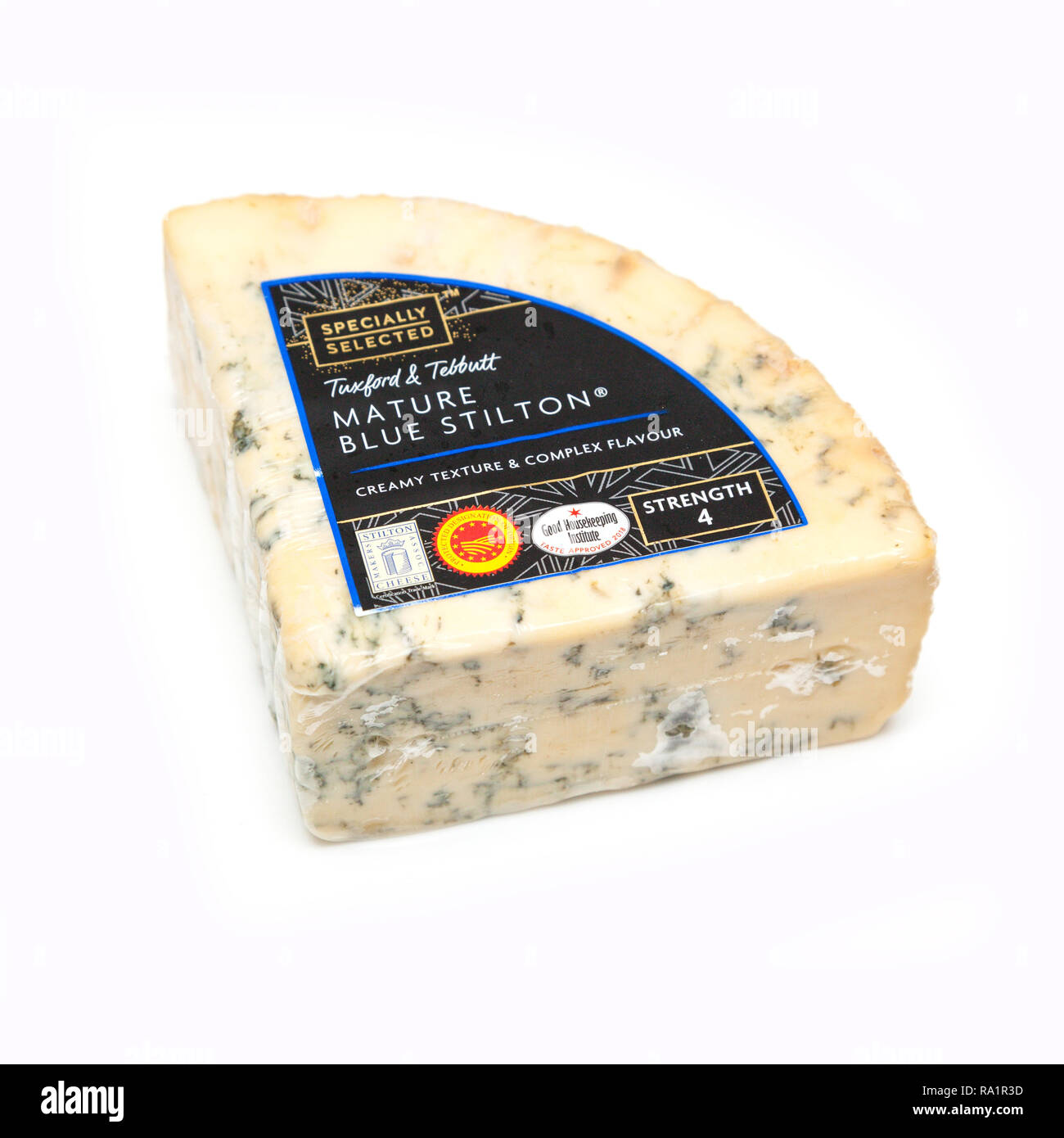 Mature blue stilton cheese isolated on a white studio background Stock ...