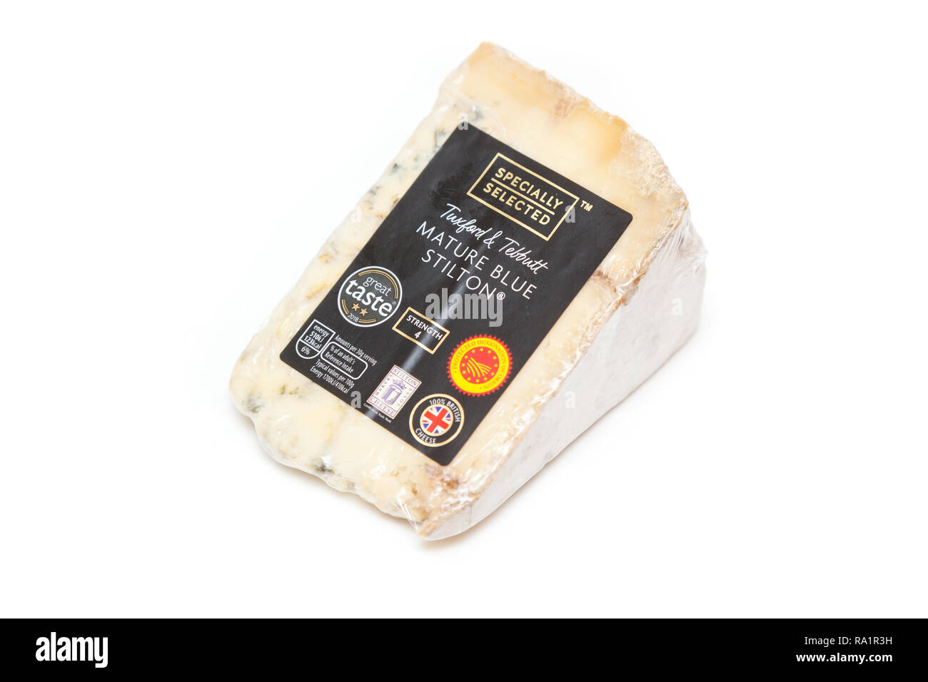 Mature blue stilton cheese isolated on a white studio background Stock ...