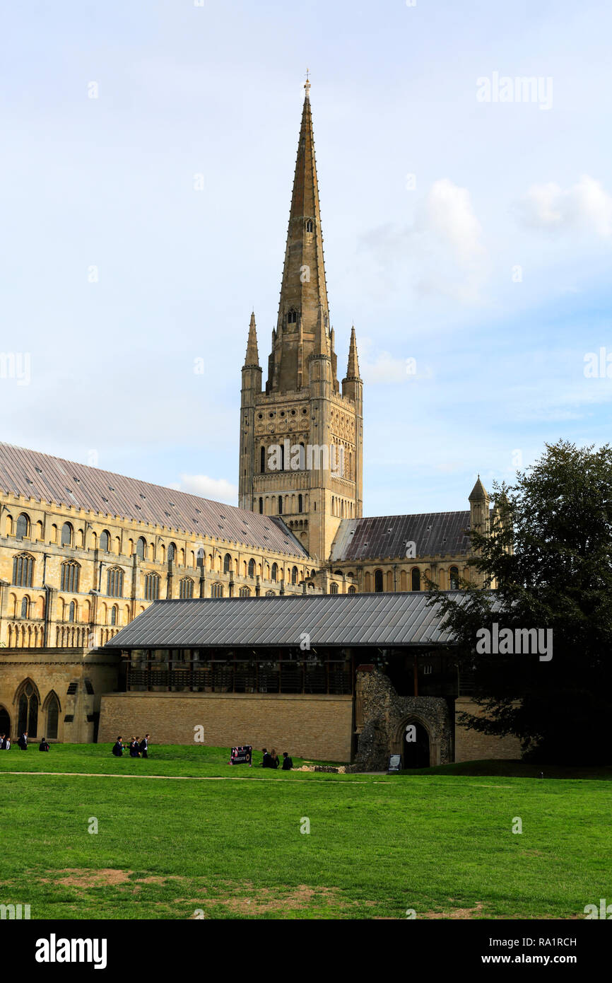 Summertime view of Norwich Cathedral, Norwich City, Norfolk County ...