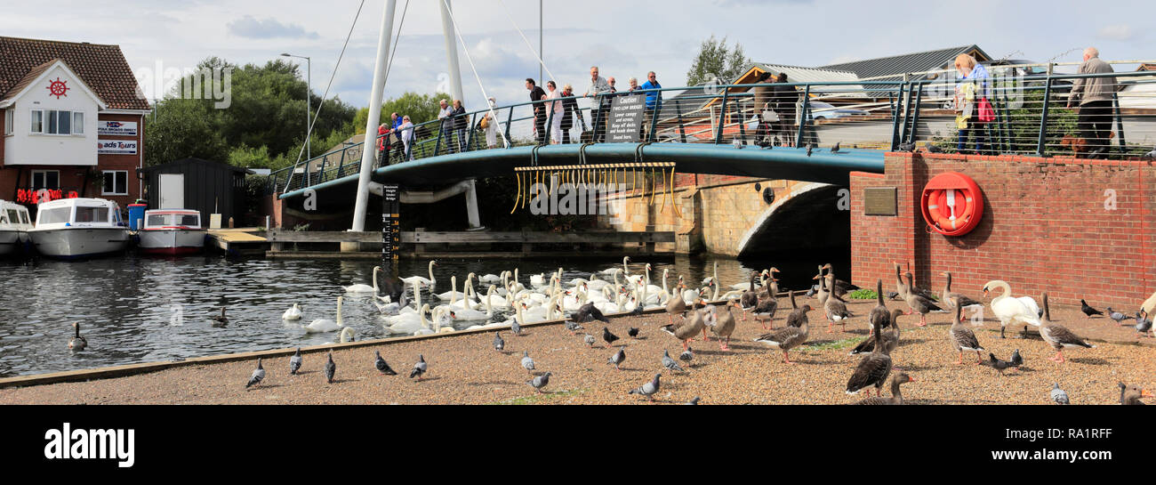 Pleasure boats on the River Bure at Wroxham town in the Norfolk Broads ...
