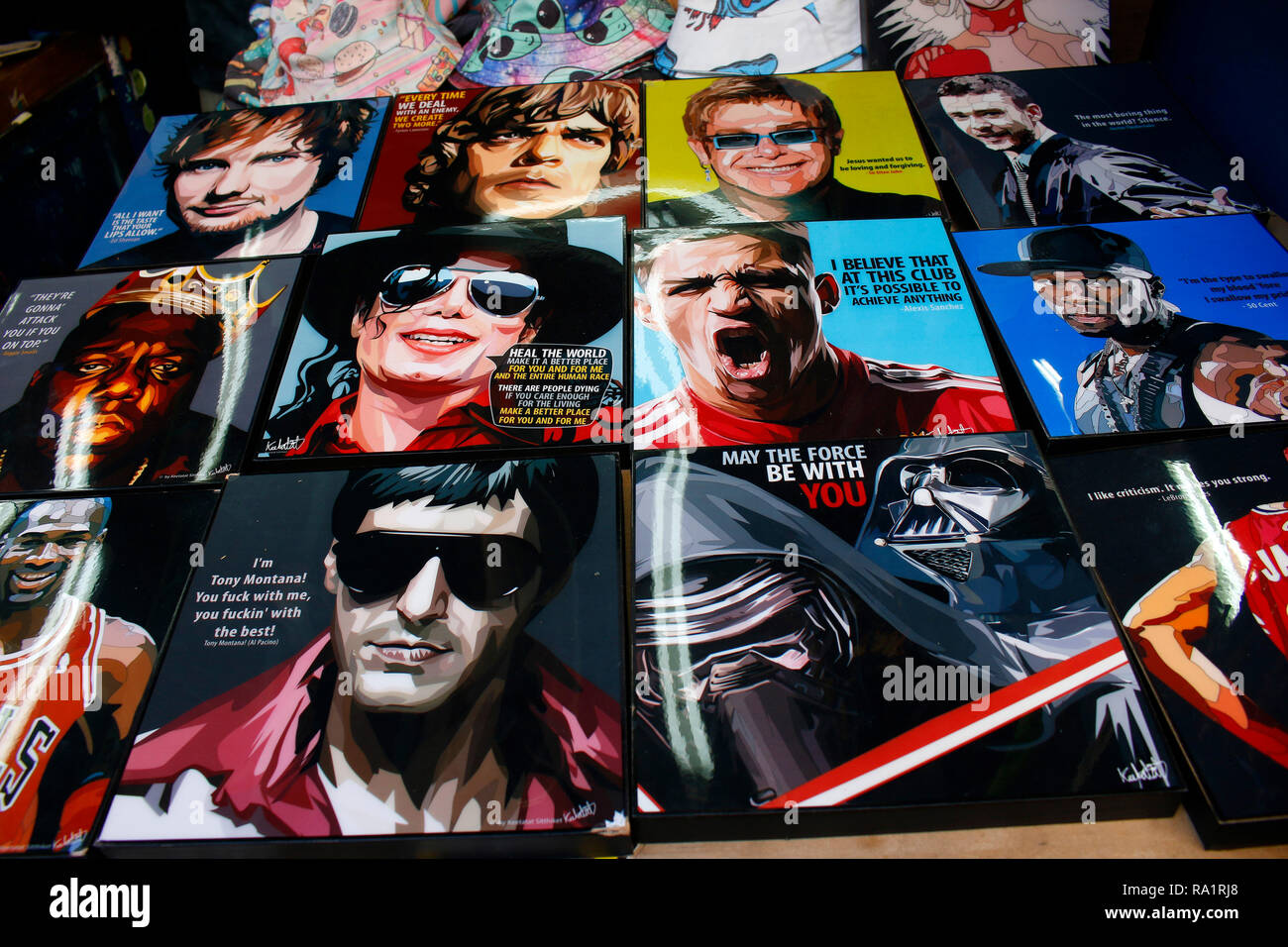 Illustrationen mit Prominenten: u.a. Michael Jackson, Elton John, Al ...