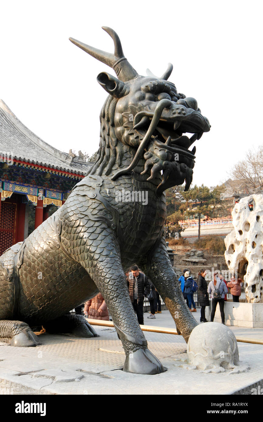 Statue of a Qilin, Chinese Chimerical Creature, Summer Palace, Beijing ...