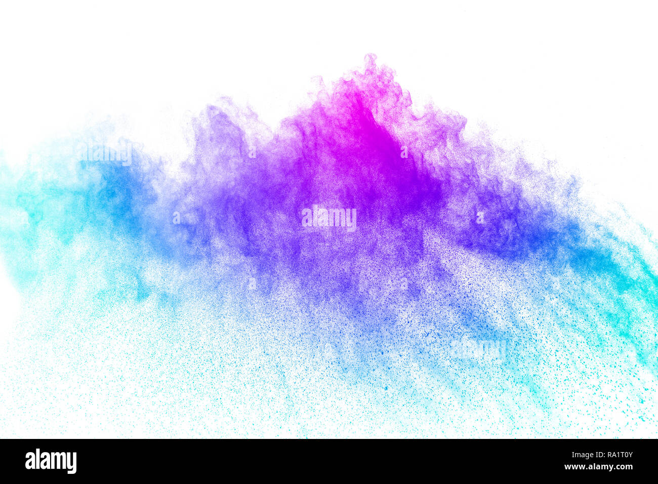 abstract multicolored powder splatter on white background. Freeze ...