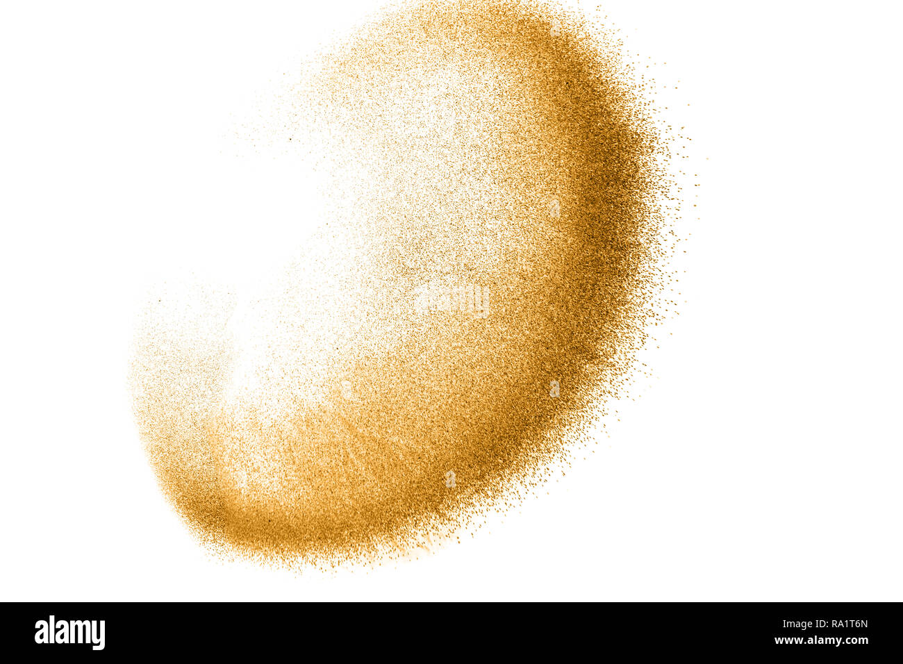 Golden sand explosion isolated on white background. Abstract sand cloud ...