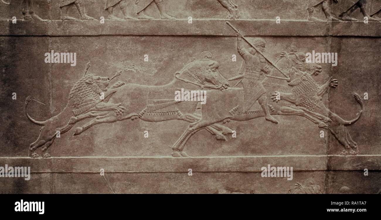 ASURBANIPAL A LA CAZA DEL LEON - RELIEVE ASIRIO - SIGLO VII AC ...