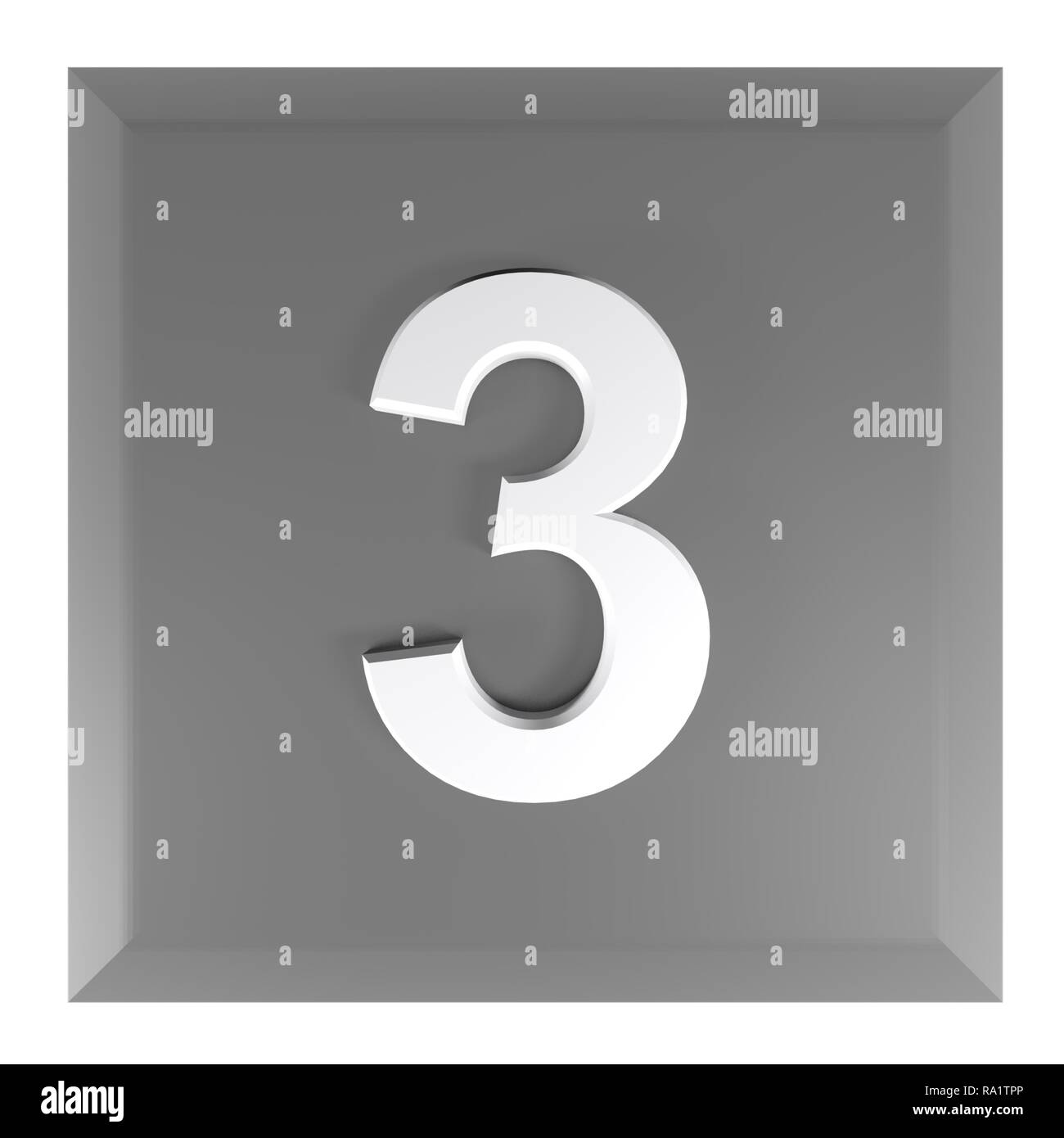 Number 3 square black push button - 3D rendering illustration Stock ...
