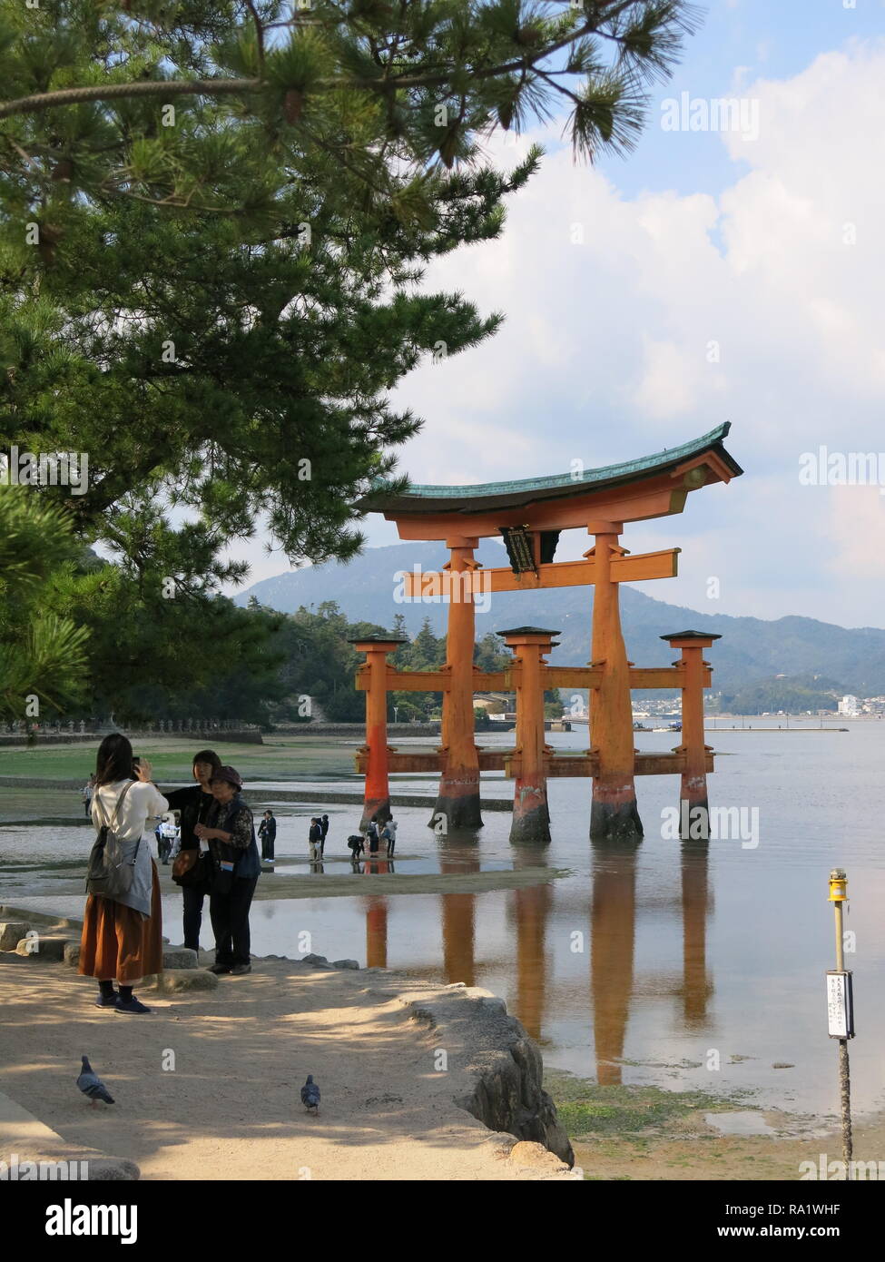 View of the iconic "floating" torii gate of Itsukushima Shrine at low ...