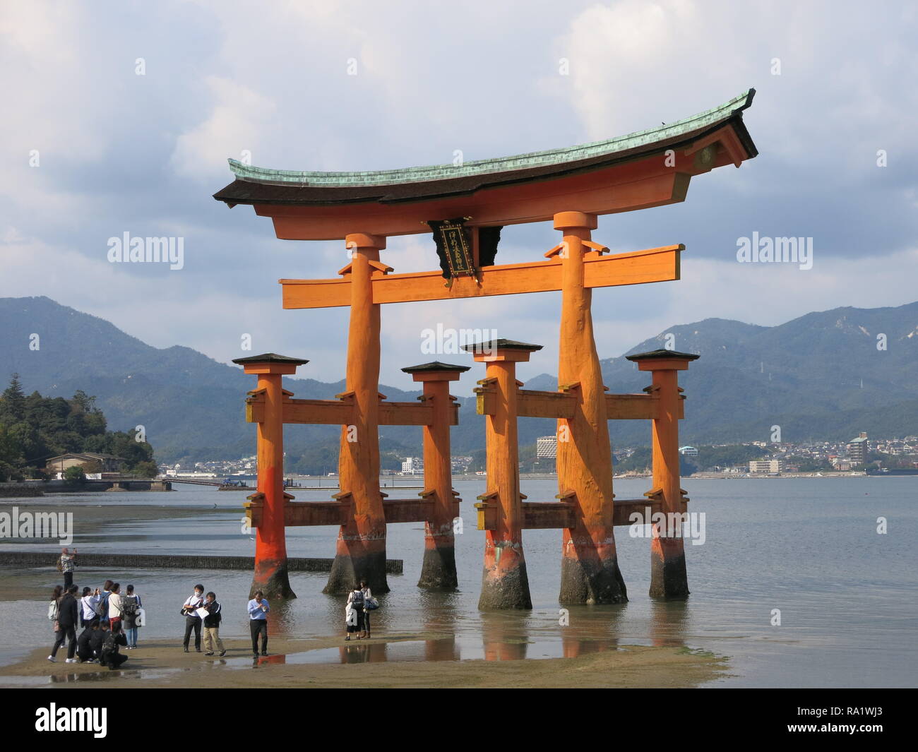 View of the iconic "floating" torii gate of Itsukushima Shrine at low ...