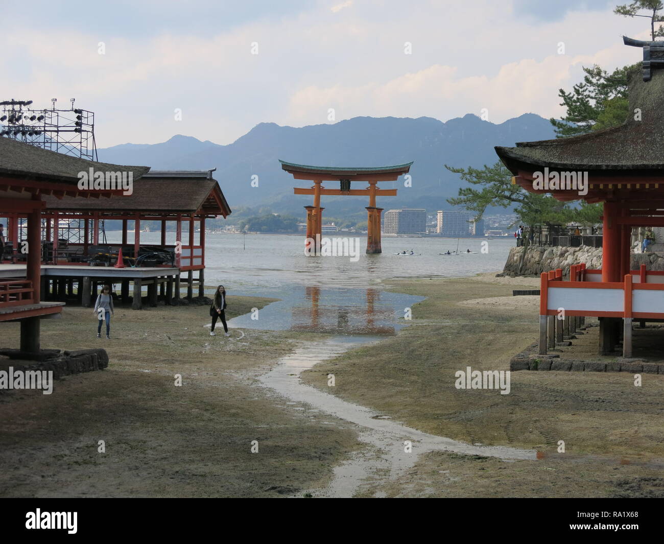 View of the iconic "floating" torii gate of Itsukushima Shrine at high ...