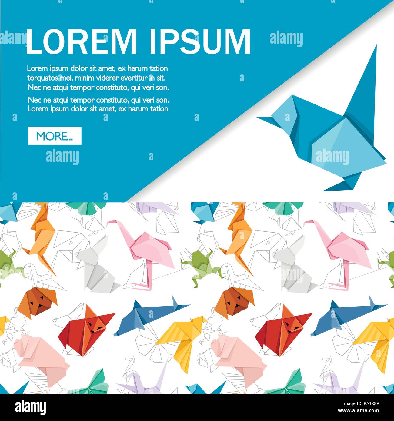 Origami japanese animal set. Modern hobby. Flat vector illustration on ...