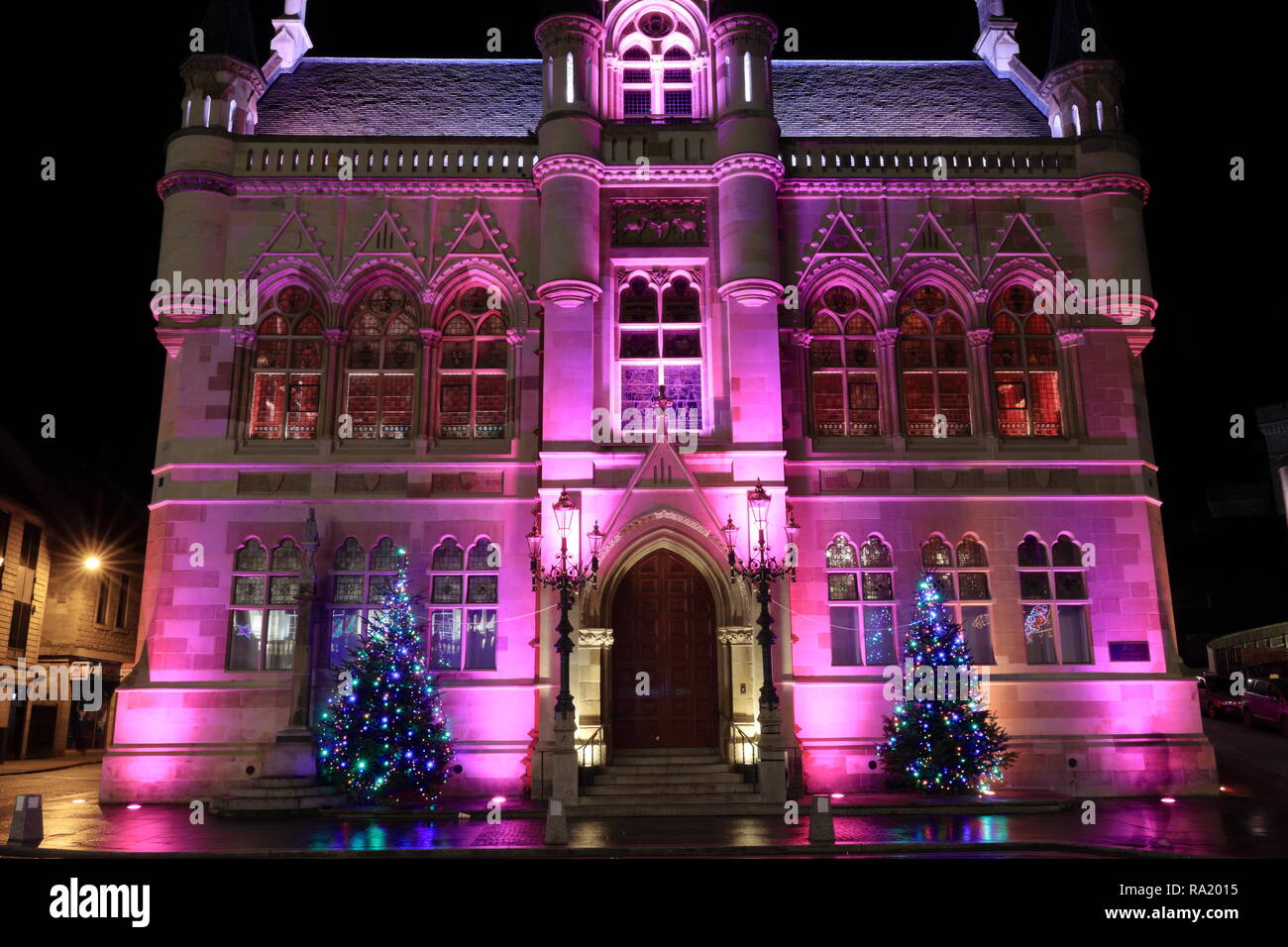 Town Hall building during Christmas time in Inverness., Scotland. With ...