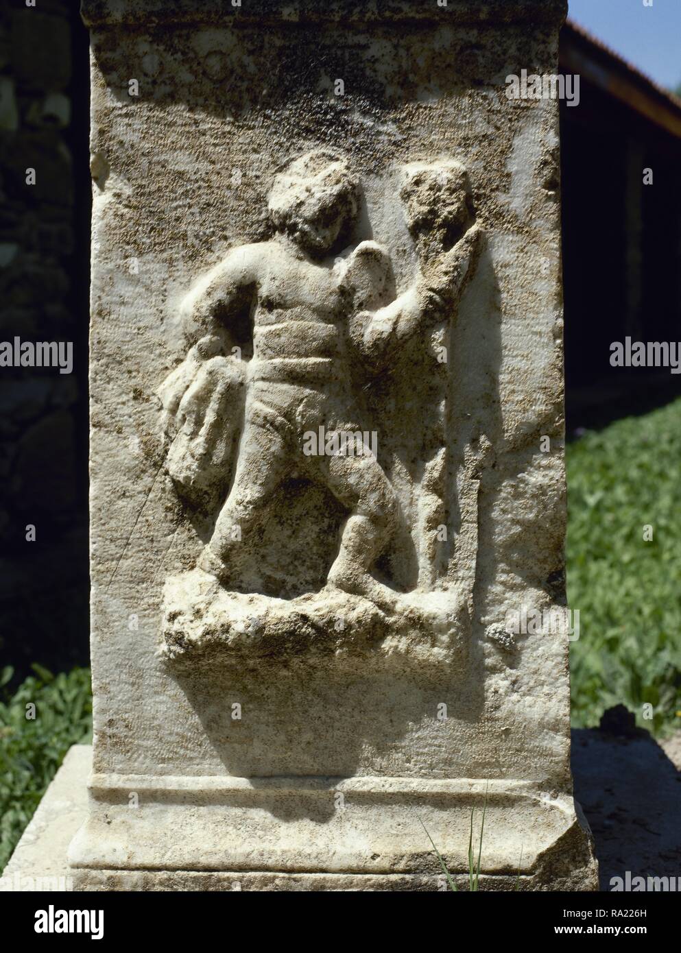 Relief of a Retiarius, type of Roman gladiator. Equipment: Weighted net ...