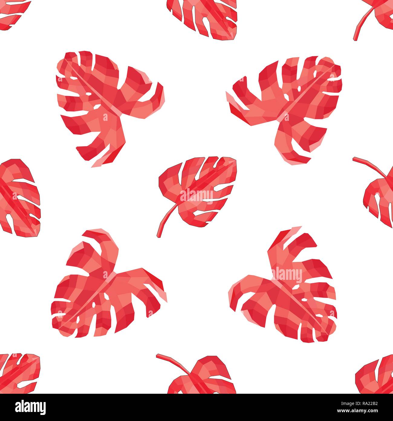 Creative seamless vector background with monstera leaves in low poly ...