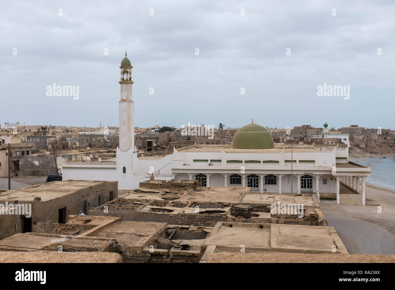 The whitewashed Mirbat Central Mosque in the coastal town of Mirbat ...