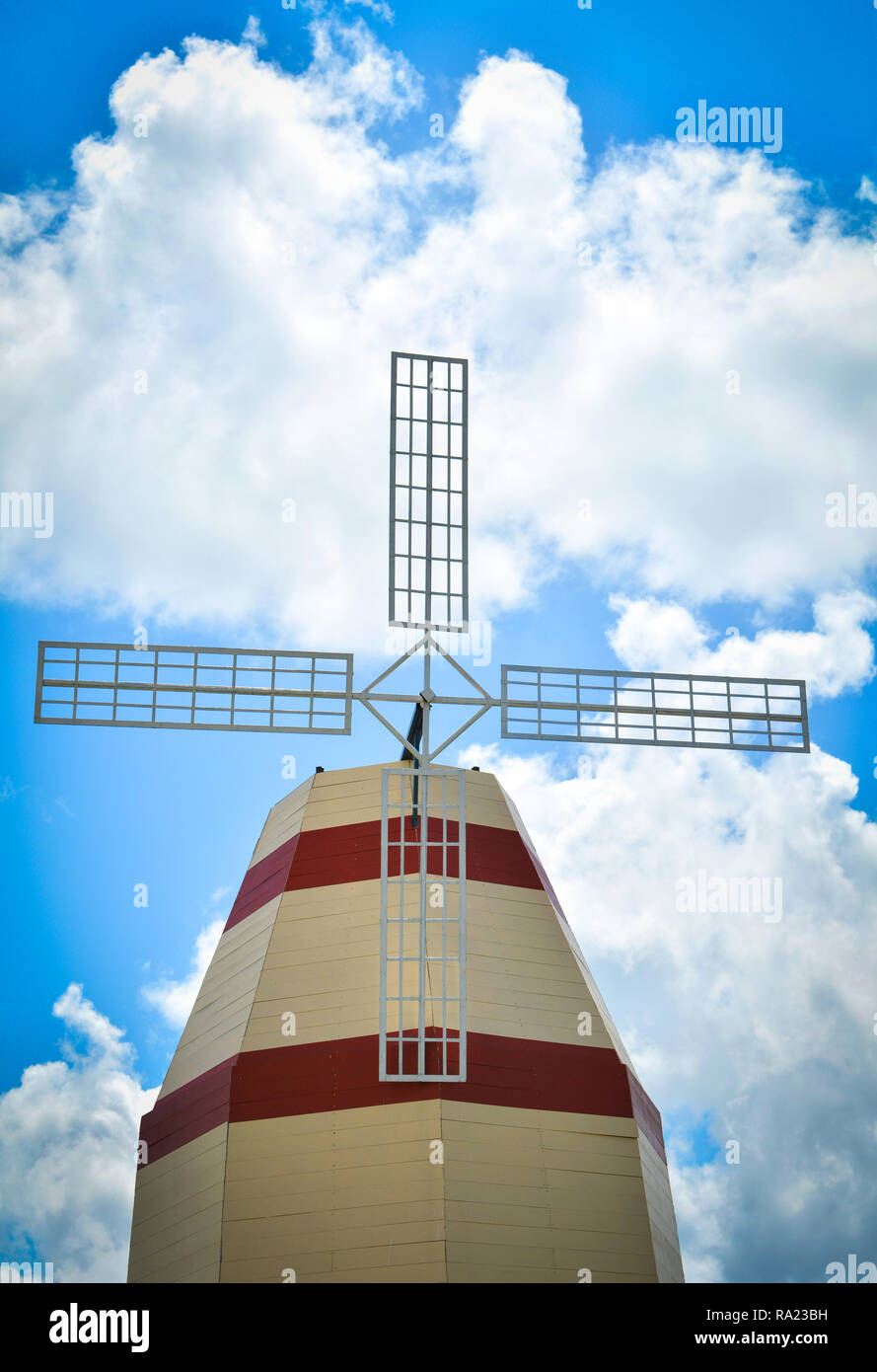 windmill on cloud and blue sky background / Wind turbine Stock Photo ...