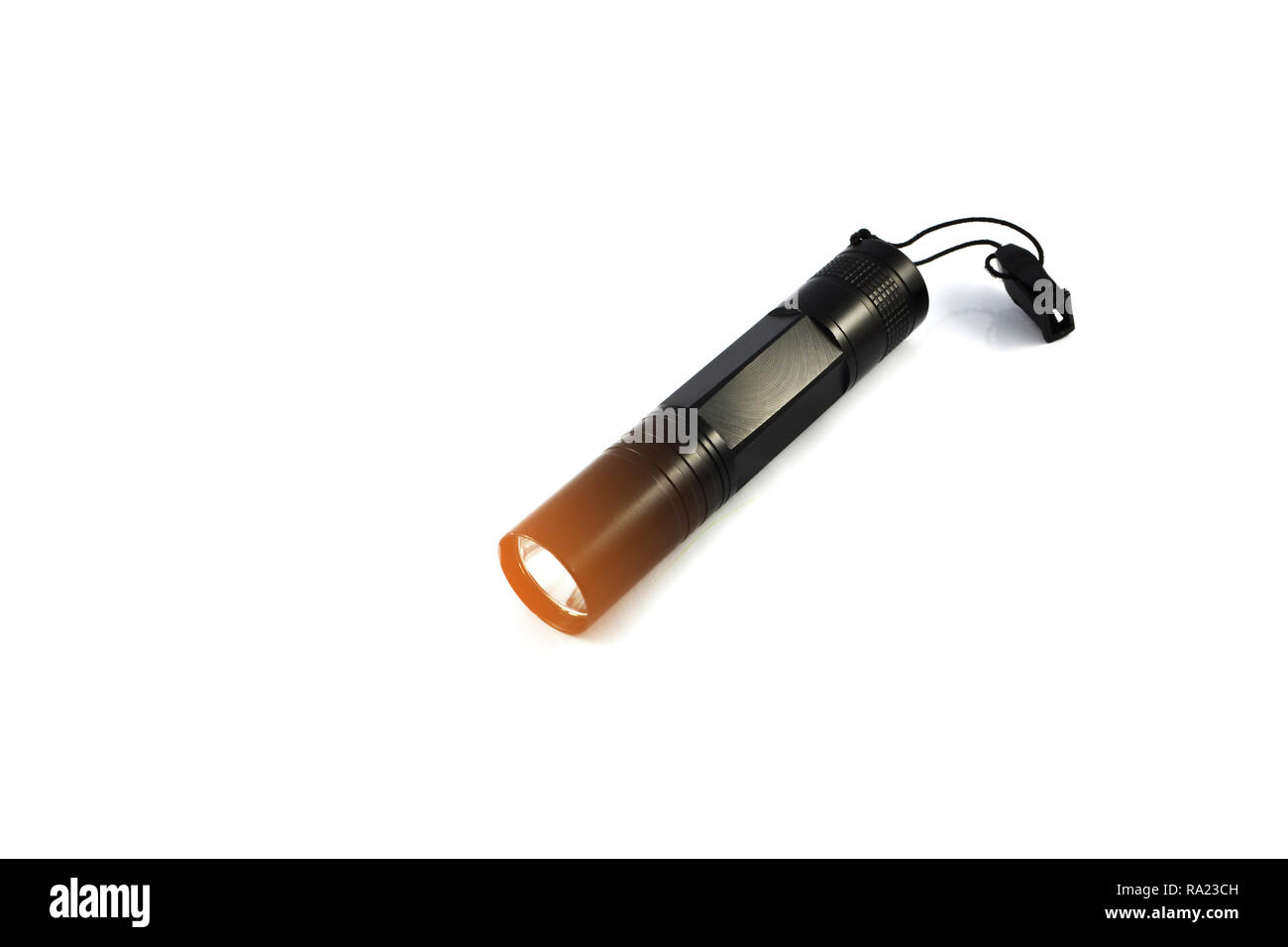 flashlight isolated With orange lights / black torch light on white ...
