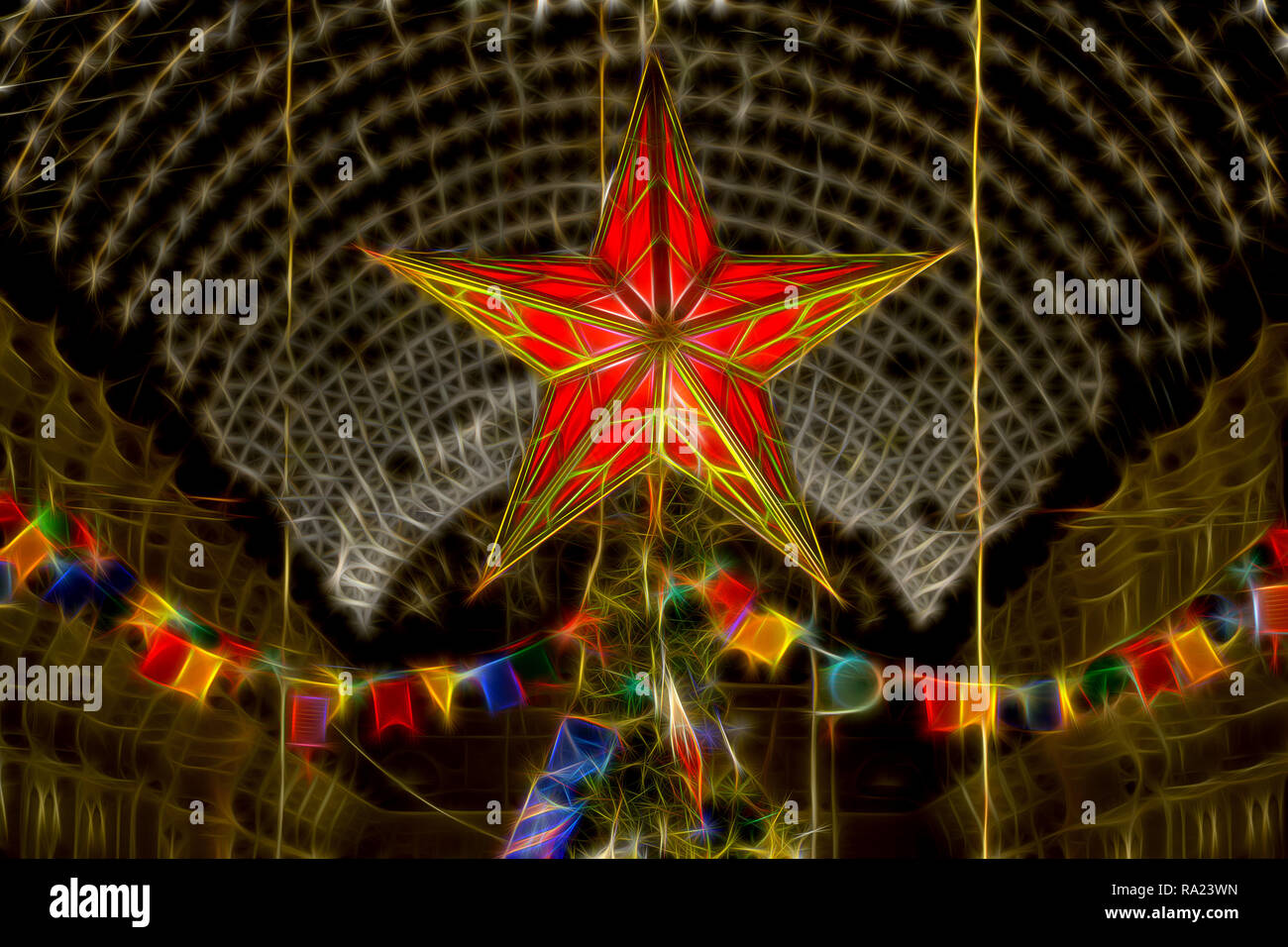 = The Shining Neon Kremlin Star = Festive illustration with neon effect ...