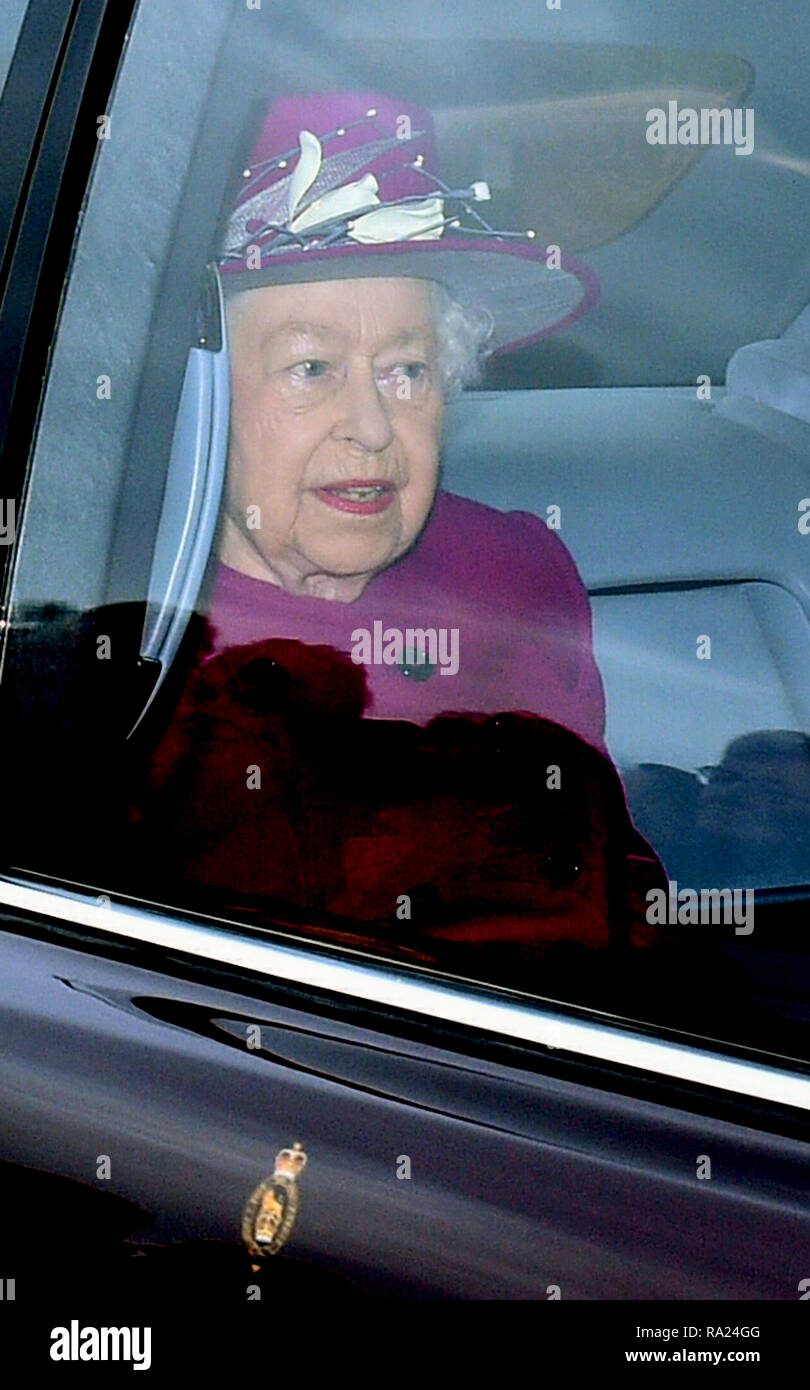 Queen Elizabeth II attends a church service at St Mary Magdalene Church ...