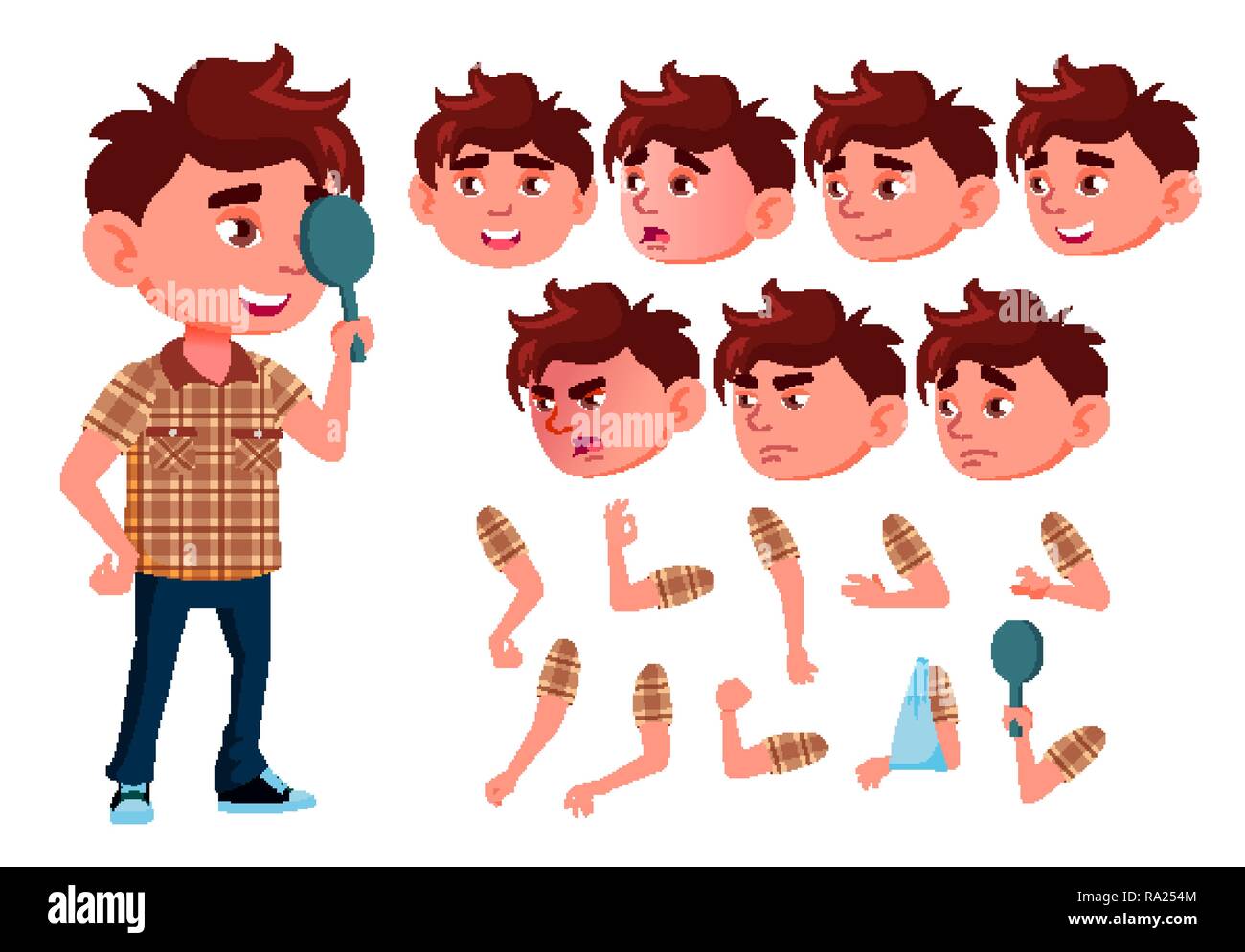 Boy, Child Vector. Caucasian. Face Emotions, Various Gestures. Hospital ...
