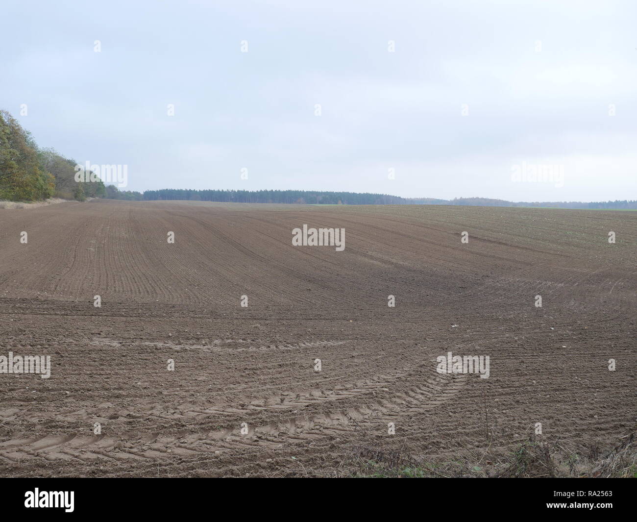 plowed field on sky background Stock Photo - Alamy