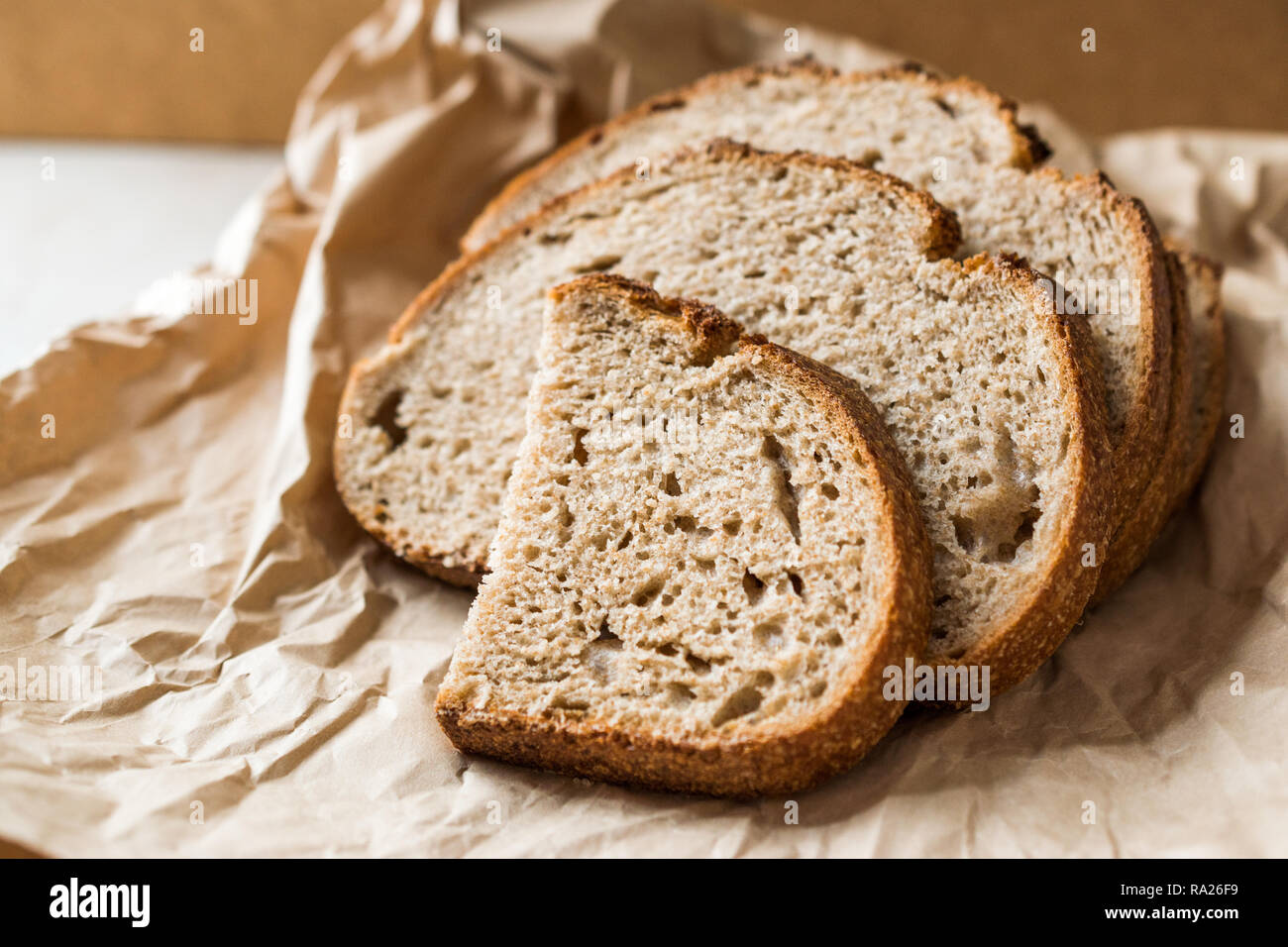 Artisan Sliced Homemade Sourdough Bread Slices with Paper Bag / Package ...