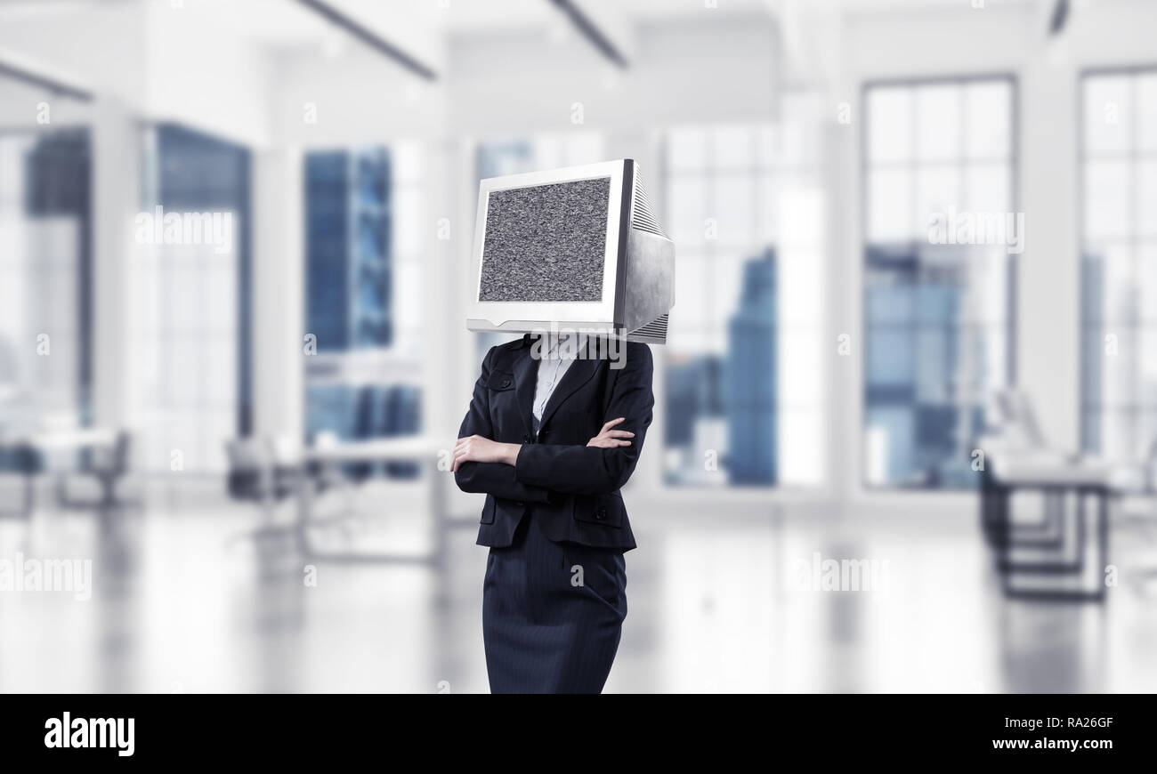 Business woman with monitor instead of head Stock Photo - Alamy