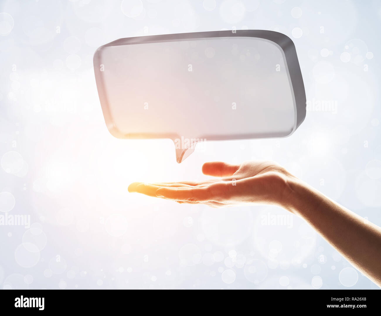 Concept of communication by glass empty chat icon on gray background ...