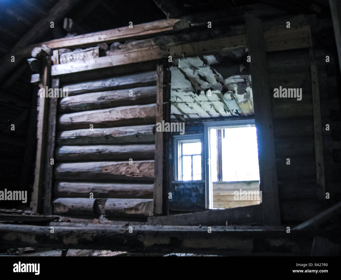 An old abandoned wooden house, Interior old Stock Photo - Alamy
