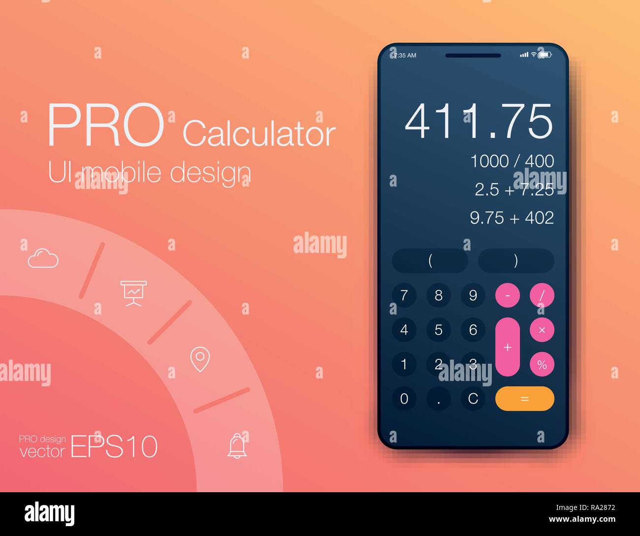 Smartphone With Calculator App, Vector realistic illustration Stock ...