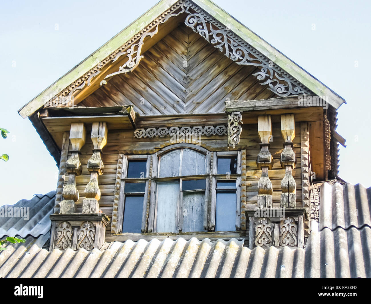 Plinths of windows of wooden houses. Ancient style of decoration of ...