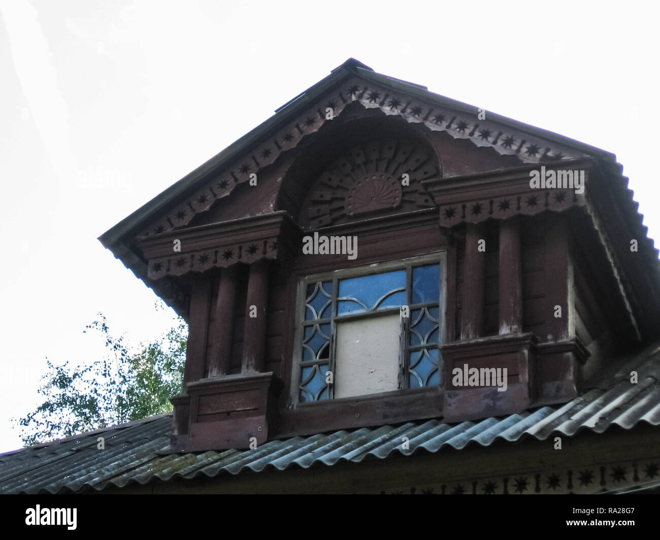 Plinths of windows of wooden houses. Ancient style of decoration of ...