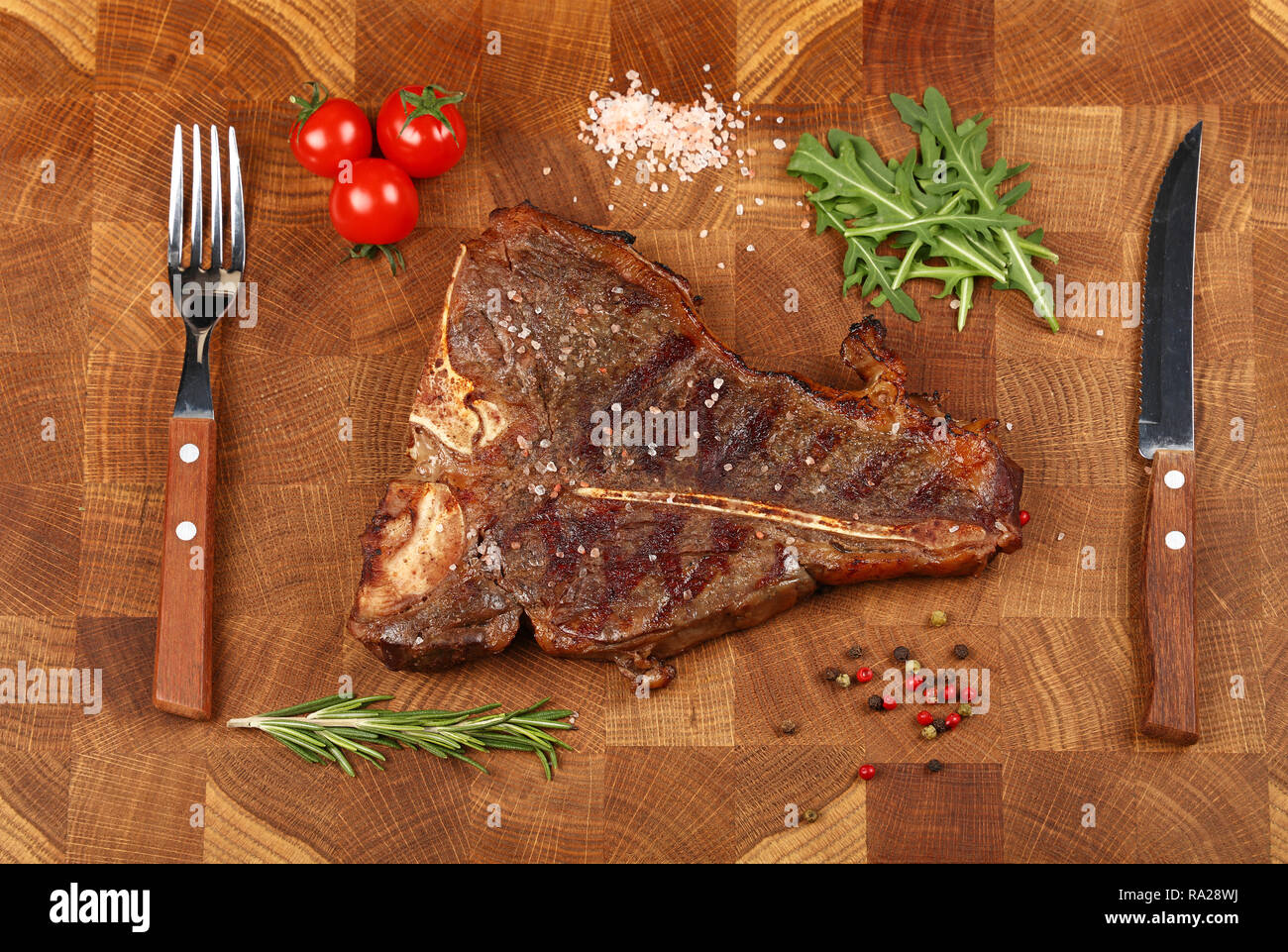 Close up one big grill roasted T-bone porterhouse beef steak with rib ...