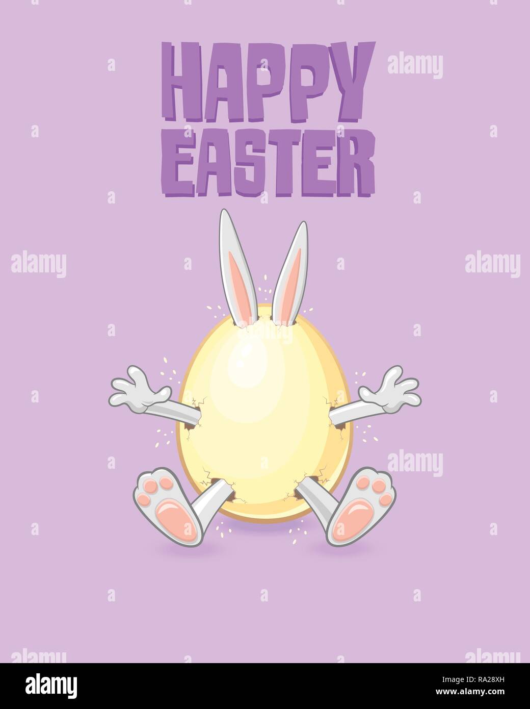 Easter greeting card - Happy Easter bunny get out of egg isolated on ...
