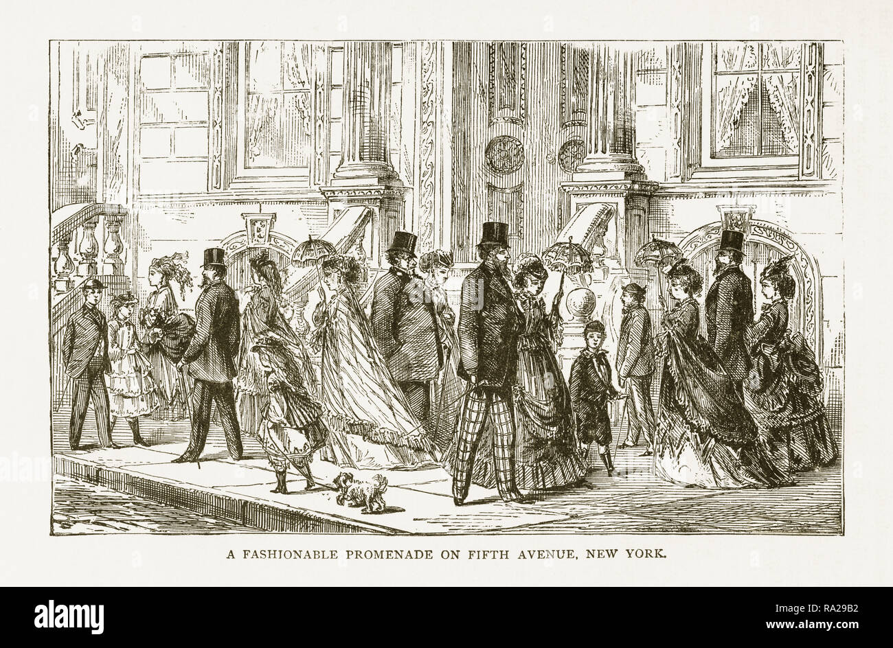 Fashionable Promenade on Fifth Avenue, New York Victorian Engraving ...